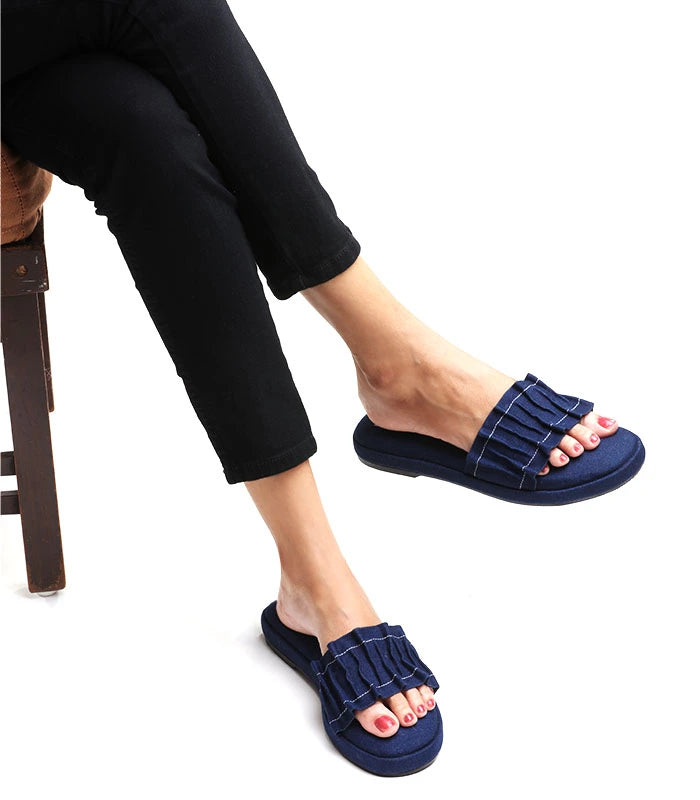 Easy Cushioned Denim Platform Sliders